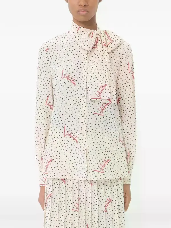 Valentino Garavani Plus De Pois Crepe De Chine Bubble Shirt - Neutrals