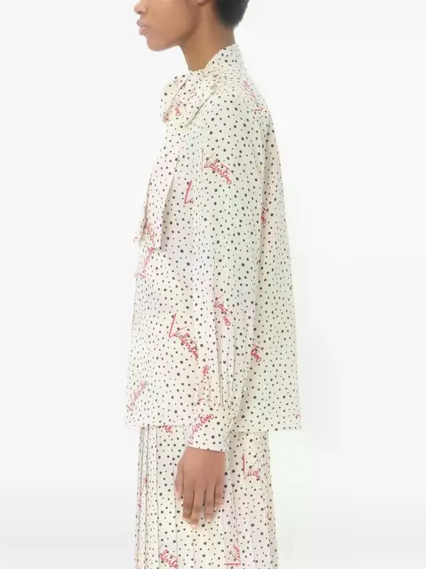 Valentino Garavani Plus De Pois Crepe De Chine Bubble Shirt - Neutrals