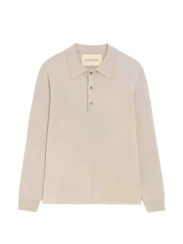 Valentino Garavani Wool Polo Shirt With Vlogo - Neutrals