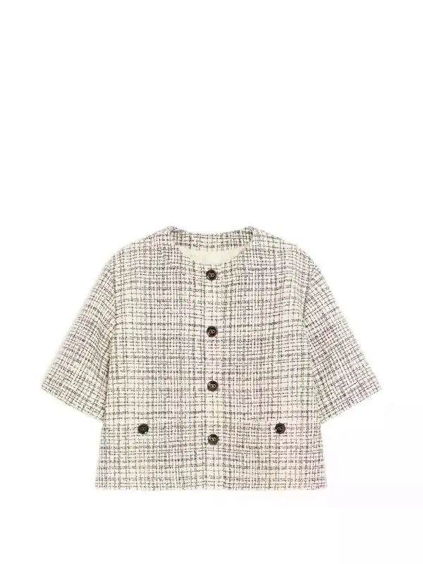 Valentino Garavani Square Tweed Jacket With Vlogo Signature Buttons - Neutrals