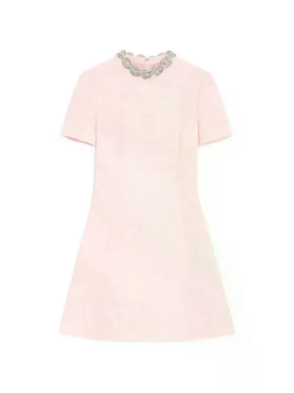 Valentino Garavani Embroidered Crinkle Cotton Tweed Short Dress - Pink