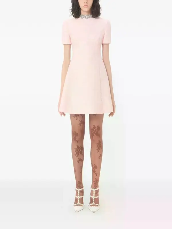Valentino Garavani Embroidered Crinkle Cotton Tweed Short Dress - Pink