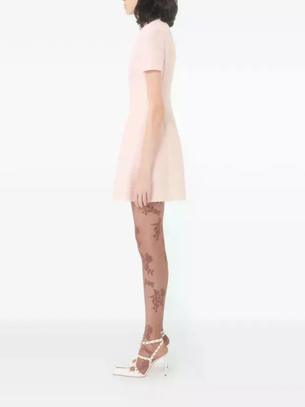 Valentino Garavani Embroidered Crinkle Cotton Tweed Short Dress - Pink