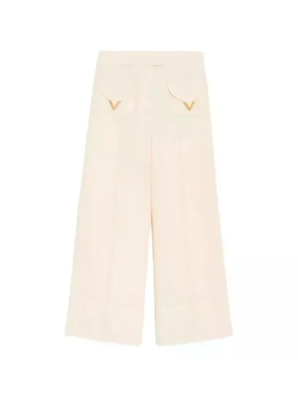 Valentino Garavani Crepe Couture Virgin Wool And Silk Trousers - Neutrals