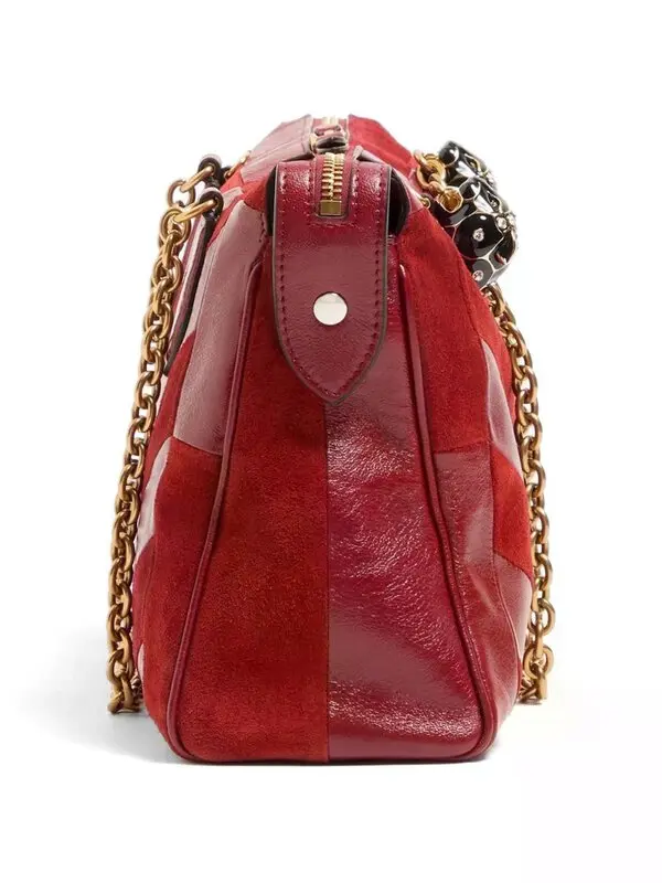 Valentino Garavani Panthea Medium Shoulder Bag In Suede And Nappa Leather With Chevron Motif - Red