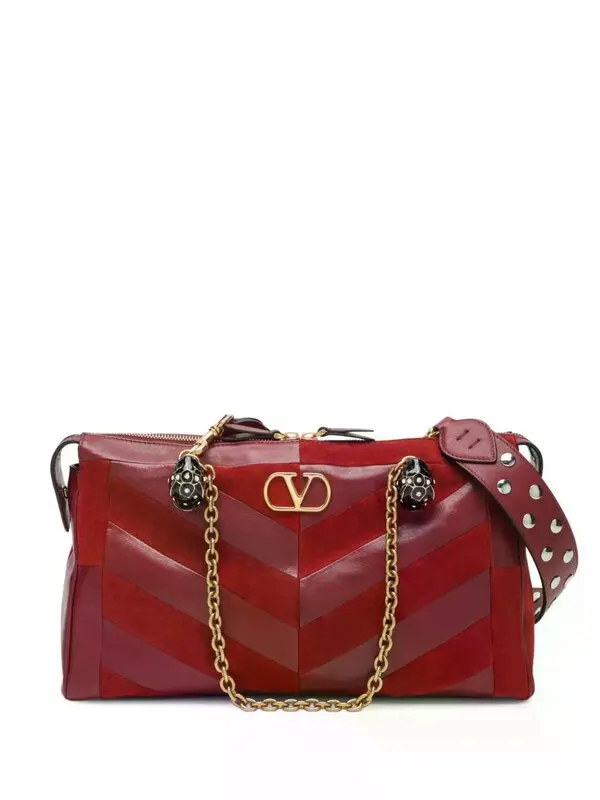 Valentino Garavani Panthea Medium Shoulder Bag In Suede And Nappa - Red