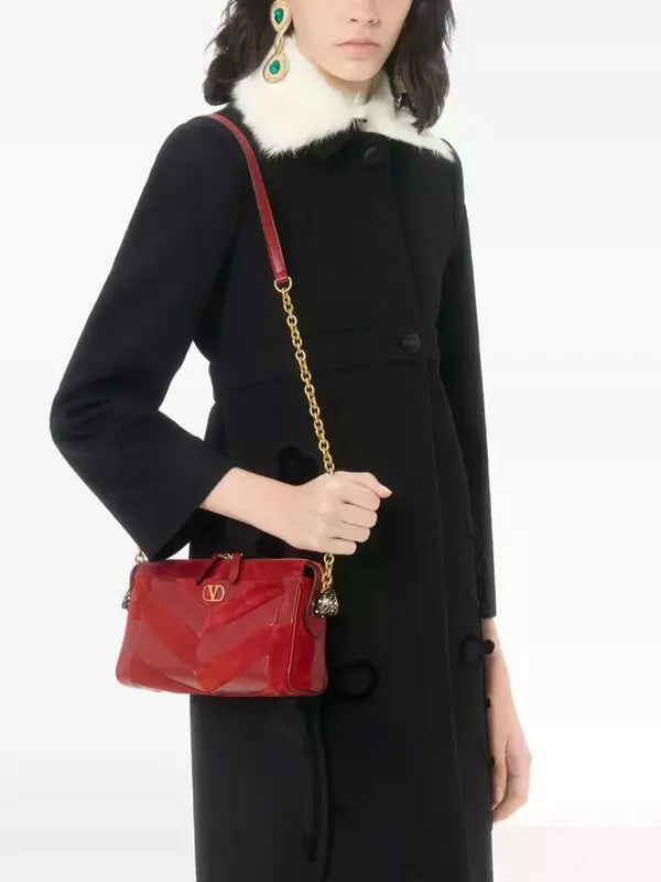 Valentino Garavani Panthea Small Shoulder Bag In Suede And Nappa - Red