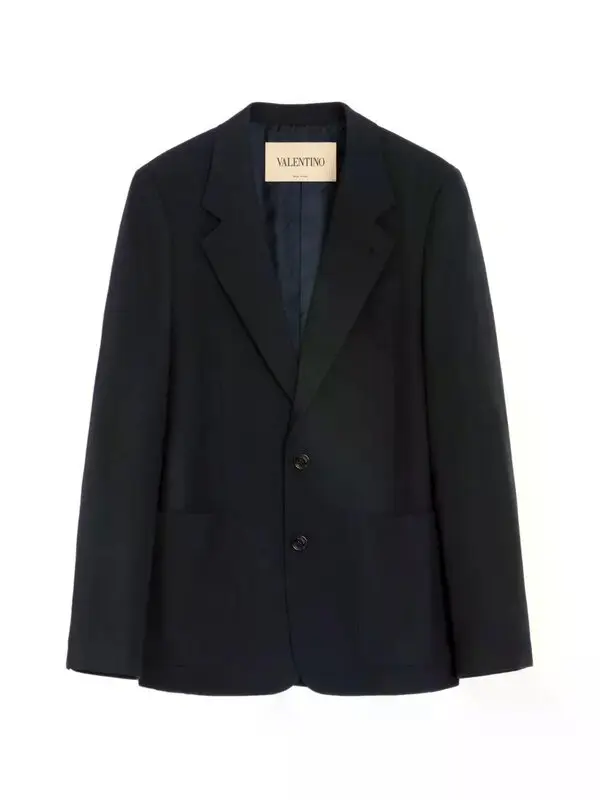 Valentino Garavani Single-breasted Jacket In Natté Wool - Blue
