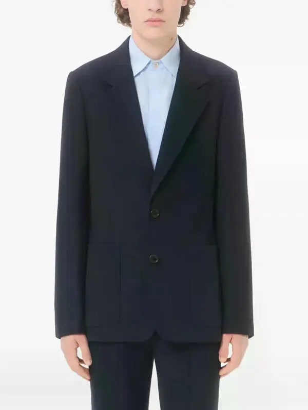 Valentino Garavani Single-breasted Jacket In Natté Wool - Blue