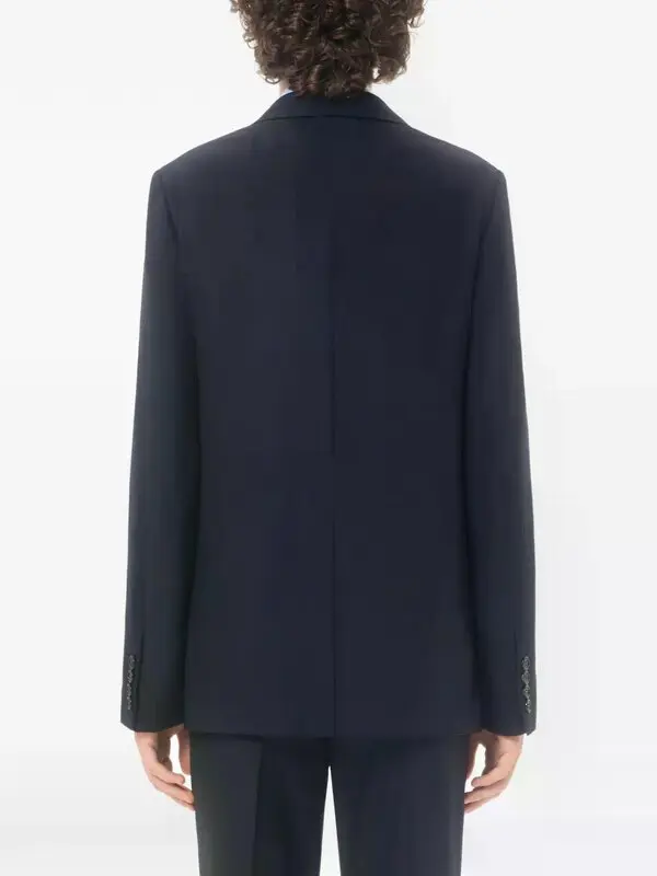 Valentino Garavani Single-breasted Jacket In Natté Wool - Blue