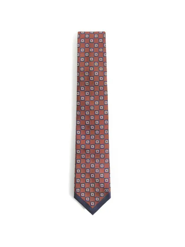 Valentino Garavani Jacquard Silk Neck Tie With Geometric Pattern - Brown