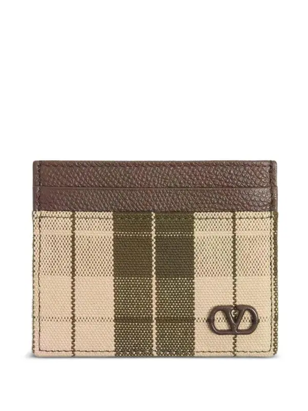 Valentino Garavani Vlogo Signature Cardholder In Checked Fabric - Brown
