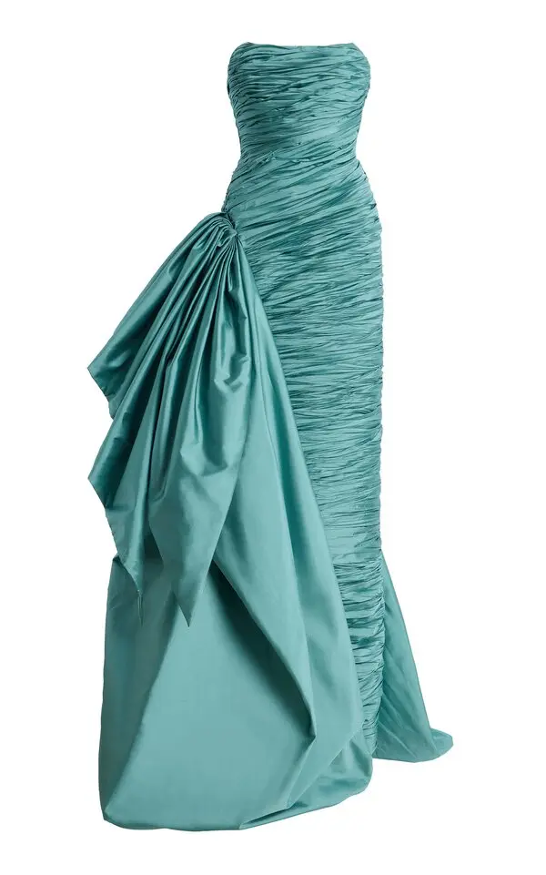 MARMAR HALIM Strapless Ruched Taffeta Gown - Blue
