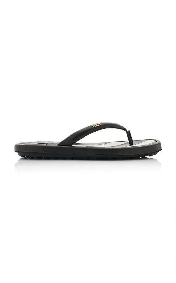 TOD'S Leather Thong Sandals With Patchwork Stripes - Black