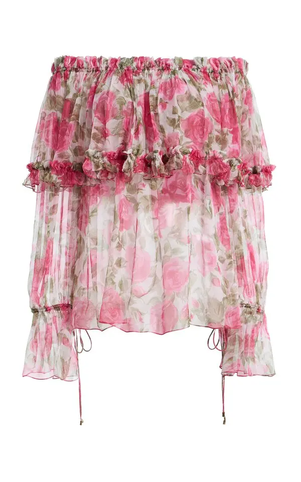 Chloé Off-the-shoulder Floral Silk Blouse - Pink