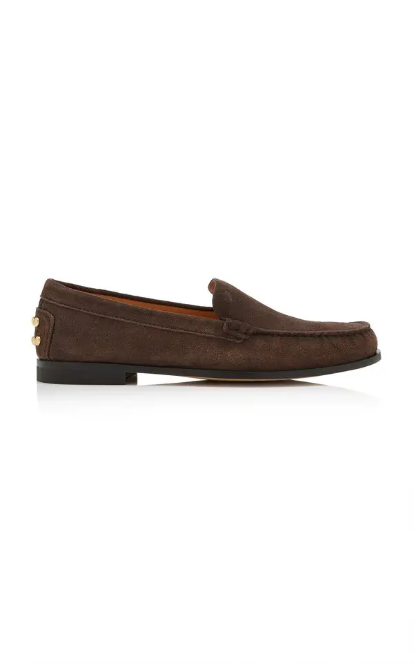 TOD'S Suede Loafers With Gold Tone Studs