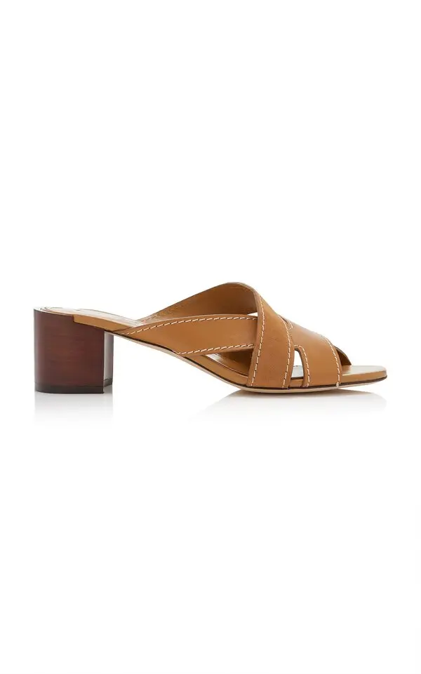 TOD'S Leather Sandals With Stacked Heel - Tan