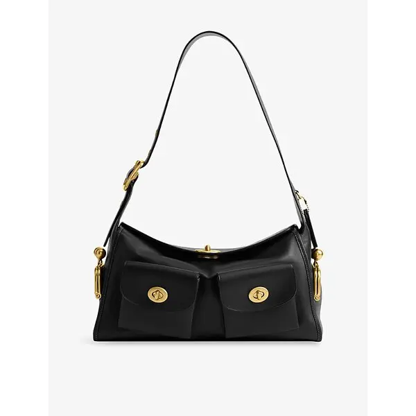 COACH Turnlock Haversack Leather Shoulder Bag - Black