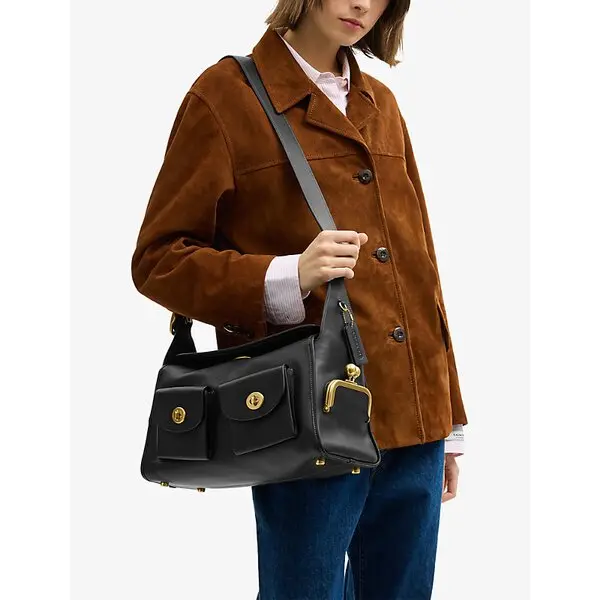 COACH Turnlock Haversack Leather Shoulder Bag - Black
