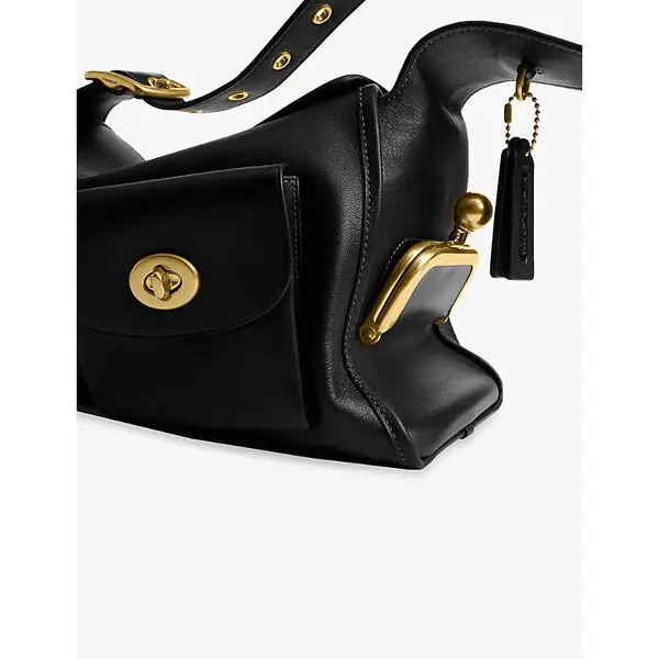 COACH Turnlock Haversack Leather Shoulder Bag - Black