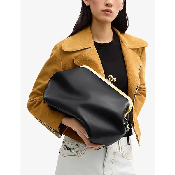 COACH Kisslock Frame 27 Leather Shoulder Bag - Black