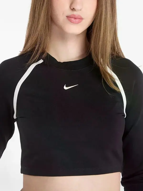 Nike Long Sleeve Logo Print Crewneck Cropped T-shirt
