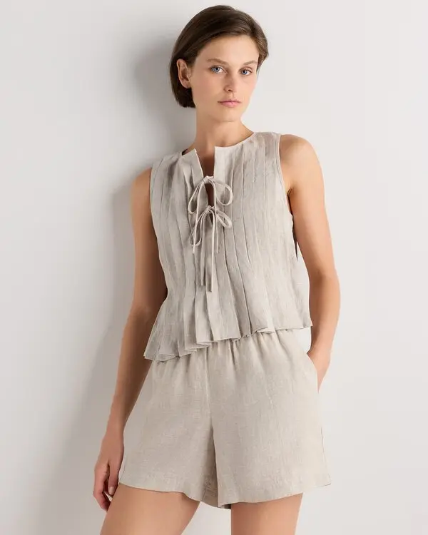 Quince 100% European Linen Pleated Tank Top - Flax