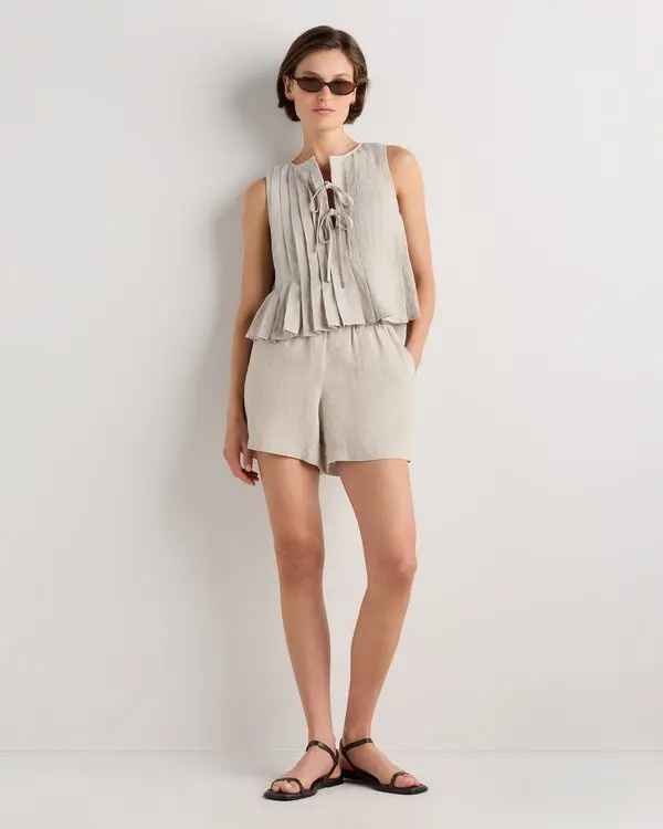 Quince 100% European Linen Pleated Tank Top - Flax