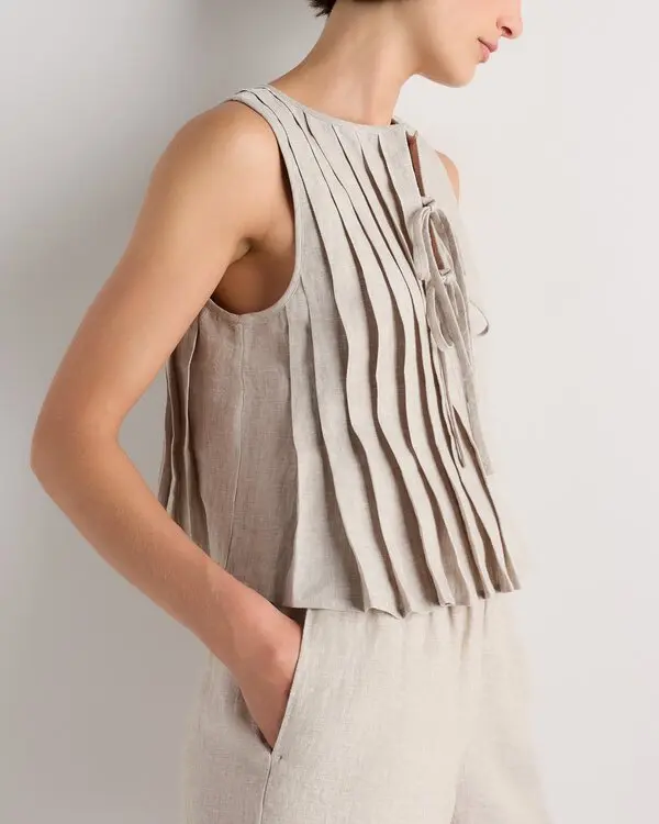 Quince 100% European Linen Pleated Tank Top - Flax