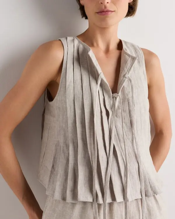 Quince 100% European Linen Pleated Tank Top - Flax