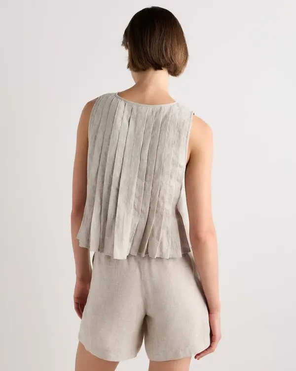 Quince 100% European Linen Pleated Tank Top - Flax