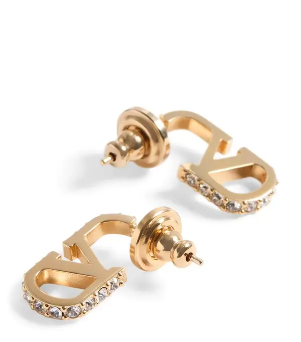 Valentino Garavani Small Vlogo Signature Hoop Earrings With Crystal Embellishment - Gold