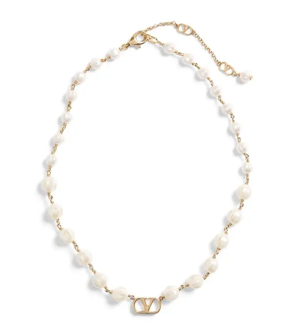 Valentino Garavani Faux Pearl Vlogo Signature Necklace - Gold