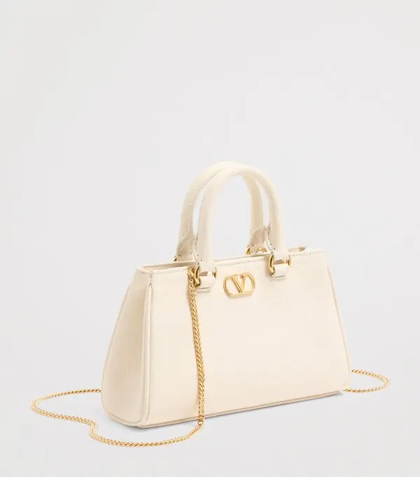 Valentino Garavani Mini Leather Vlogo Signature Top-handle Bag - White