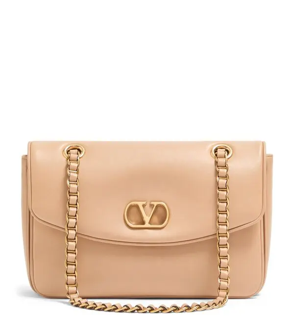 Valentino Garavani Lambskin Djuna Shoulder Bag With Gold Tone Vlogo - Nude