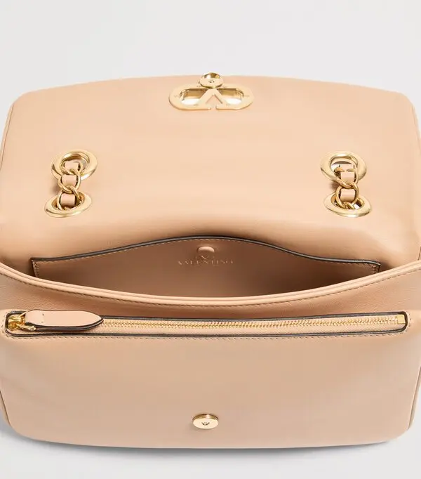 Valentino Garavani Lambskin Djuna Shoulder Bag With Gold Tone Vlogo - Nude