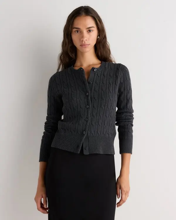 Quince Organic Cotton Cable Cardigan - Charcoal
