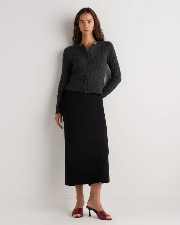 Quince Organic Cotton Cable Cardigan - Charcoal