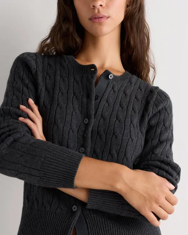Quince Organic Cotton Cable Cardigan - Charcoal