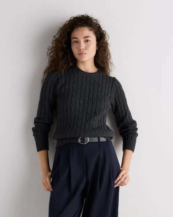 Quince Organic Cotton Cable Knit Crewneck Sweater - Charcoal
