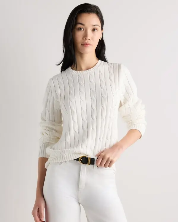 Quince Organic Cotton Cable Knit Crewneck Sweater