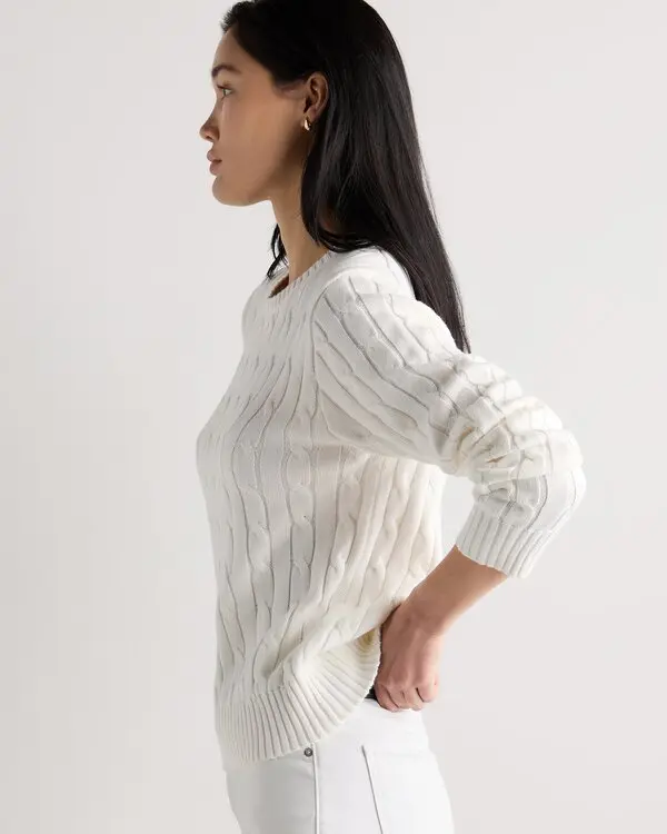Quince Organic Cotton Cable Knit Crewneck Sweater