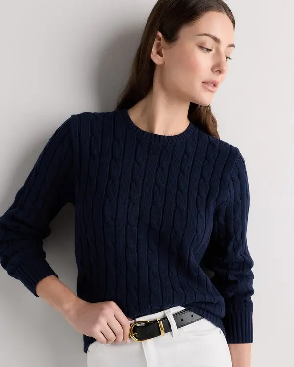 Quince Organic Cotton Cable Knit Crewneck Sweater - Navy