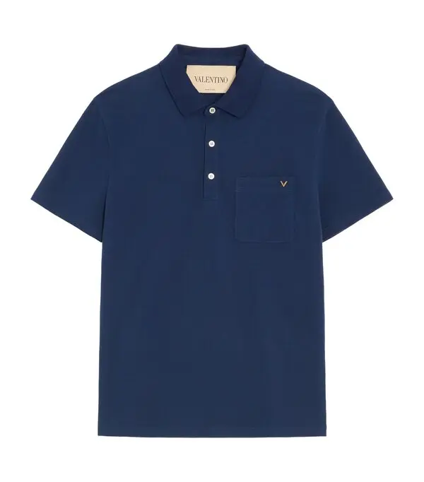Valentino Garavani Cotton Vgold Polo Shirt - Blue