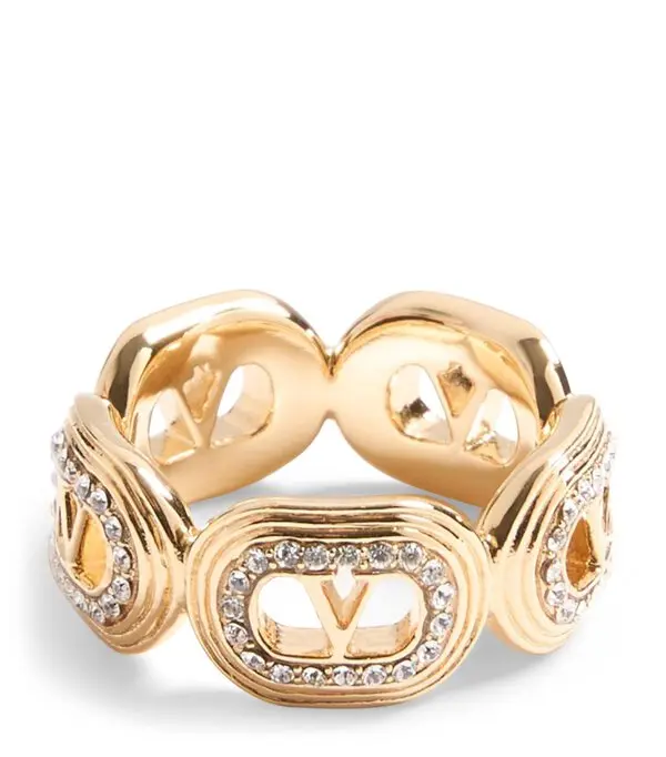Valentino Garavani Embellished Ovalette Vlogo Ring - Gold
