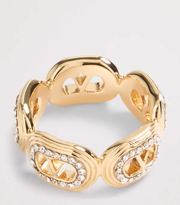 Valentino Garavani Embellished Ovalette Vlogo Ring