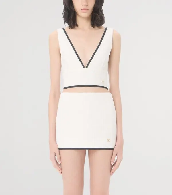 Valentino Garavani Cotton V-neck Crop Top With Contrast Trim - Ivory