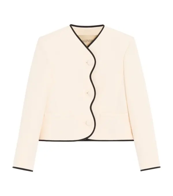 Valentino Garavani Wool-silk Crepe Jacket With Contrasting Trim - Nude