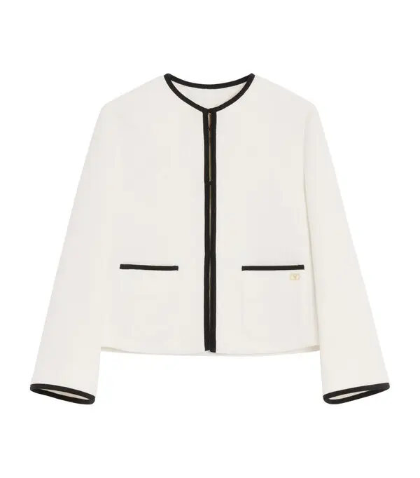 Valentino Garavani Cropped Cotton Tweed Jacket With Contrast Trim - Ivory