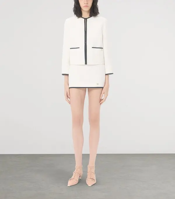 Valentino Garavani Cropped Cotton Tweed Jacket With Contrast Trim - Ivory